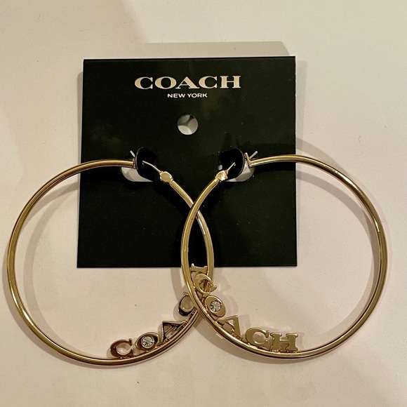 Coach | Jewelry | New Coach Signature Medium Hoop Earrings Gold With ...